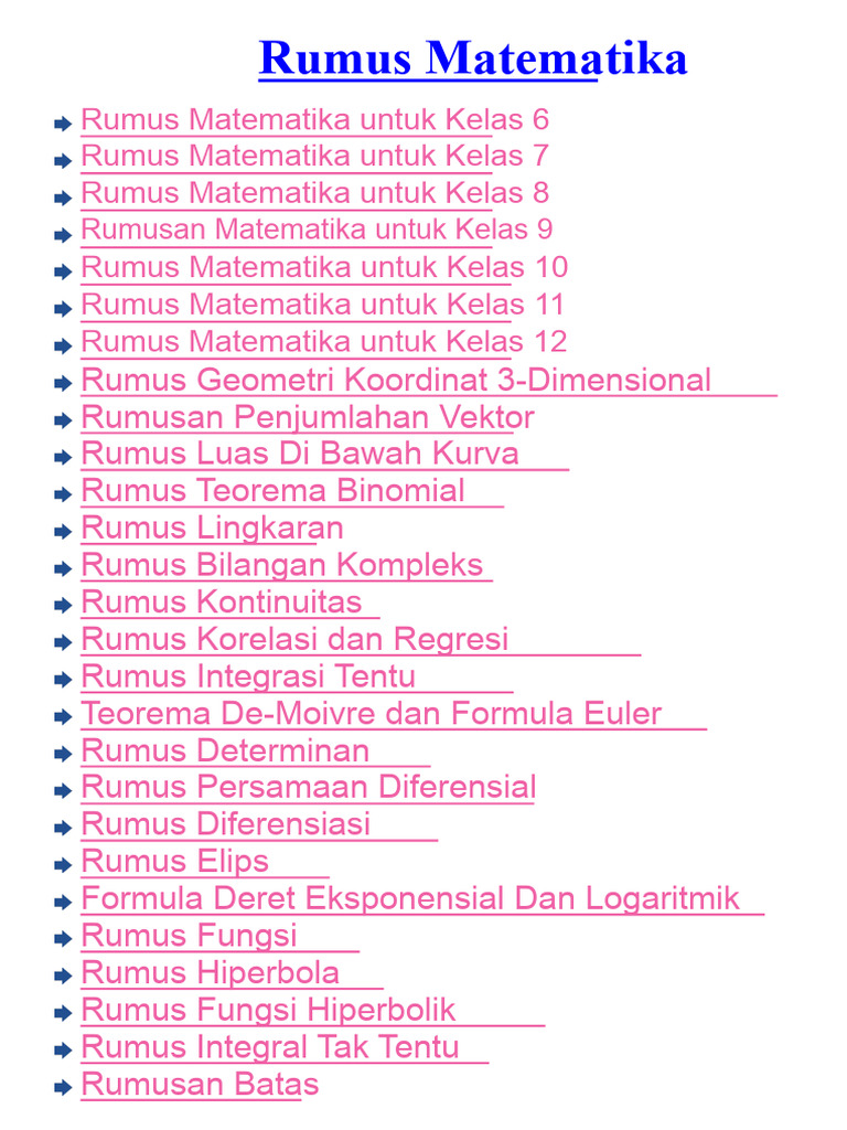 Rumus Matematika Lengkap untuk Semua Kelas | PDF