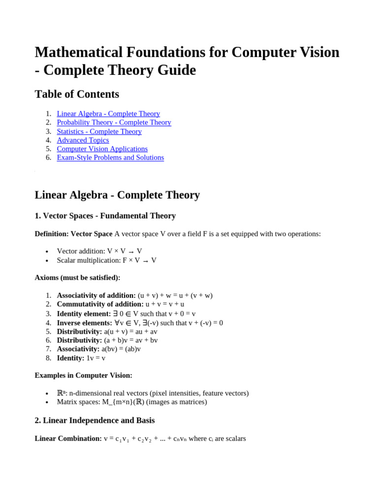Mathematical Foundations For Computer Vision | PDF | Eigenvalues And ...