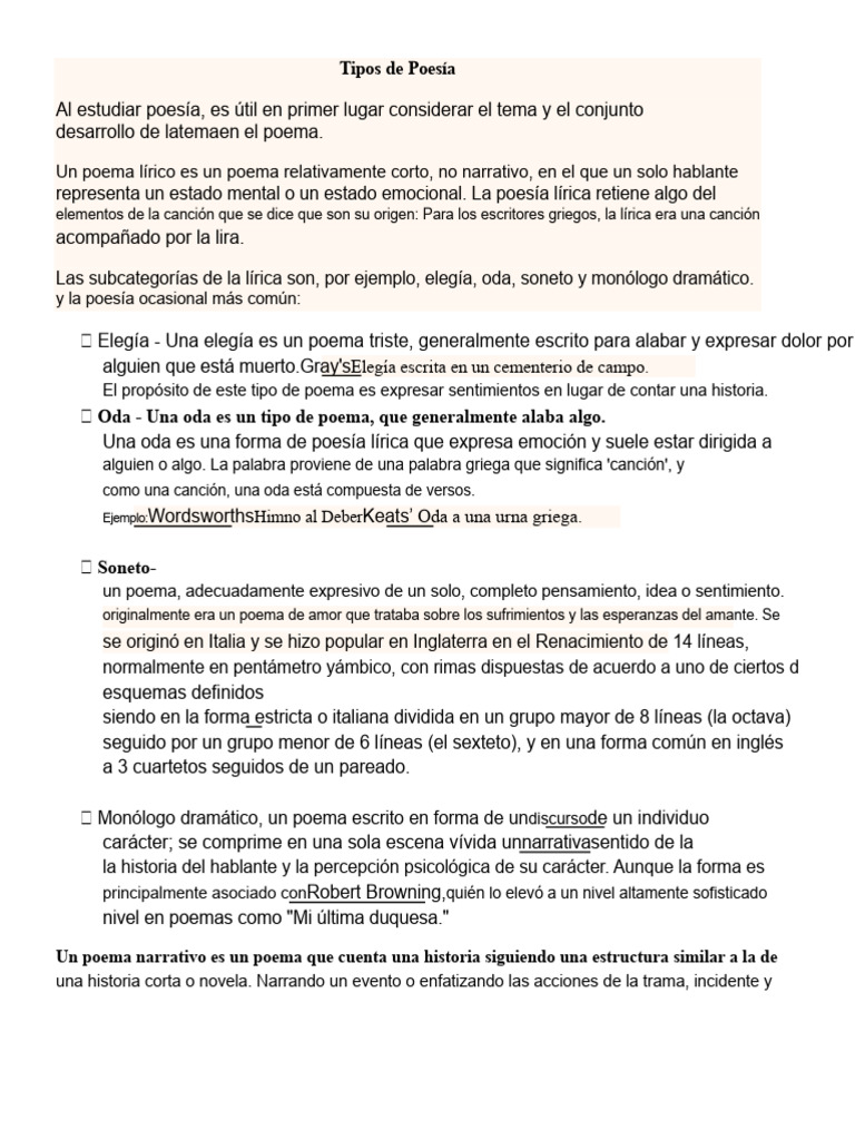 Tipos de poesía | PDF | Poesía | Poesía lírica