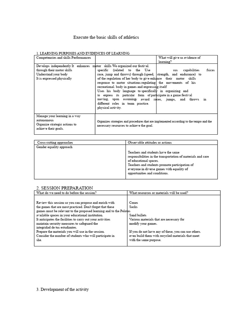Basic Athletics Skills Training Guide | PDF | Learning | Track And Field