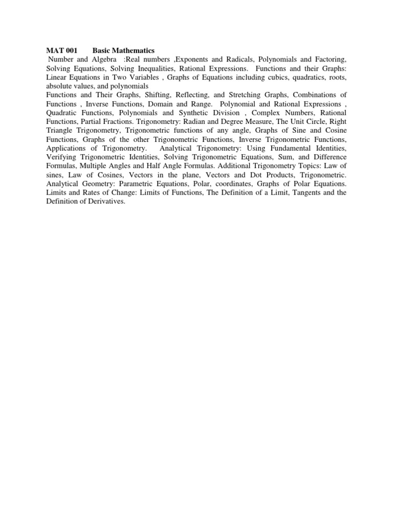MAT 010 Mathematics | PDF | Computers