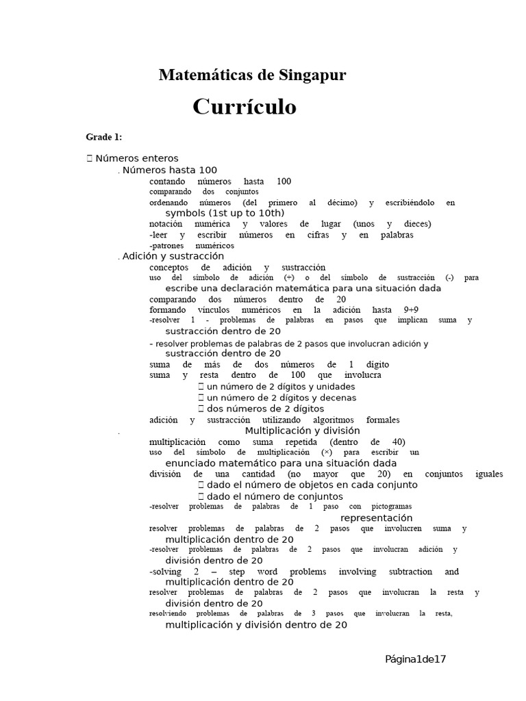 Currículo de Matemáticas de Singapur | PDF | Sustracción | Decimal