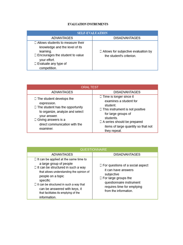 Evaluation Instruments: Pros and Cons | PDF | Educational Assessment ...
