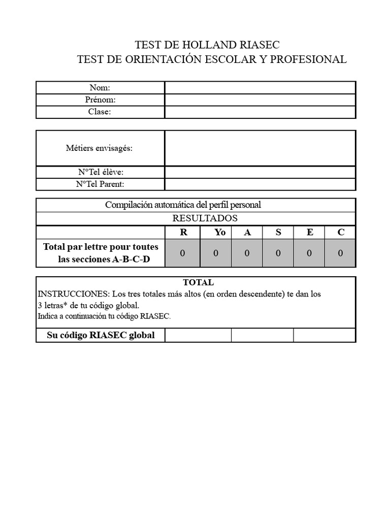 Test Riasec Adventista | PDF | Las emociones | Bailes