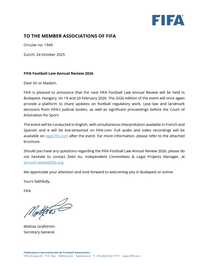 FIFA Football Law Annual Review 2026 | PDF | Fifa | Judiciaries