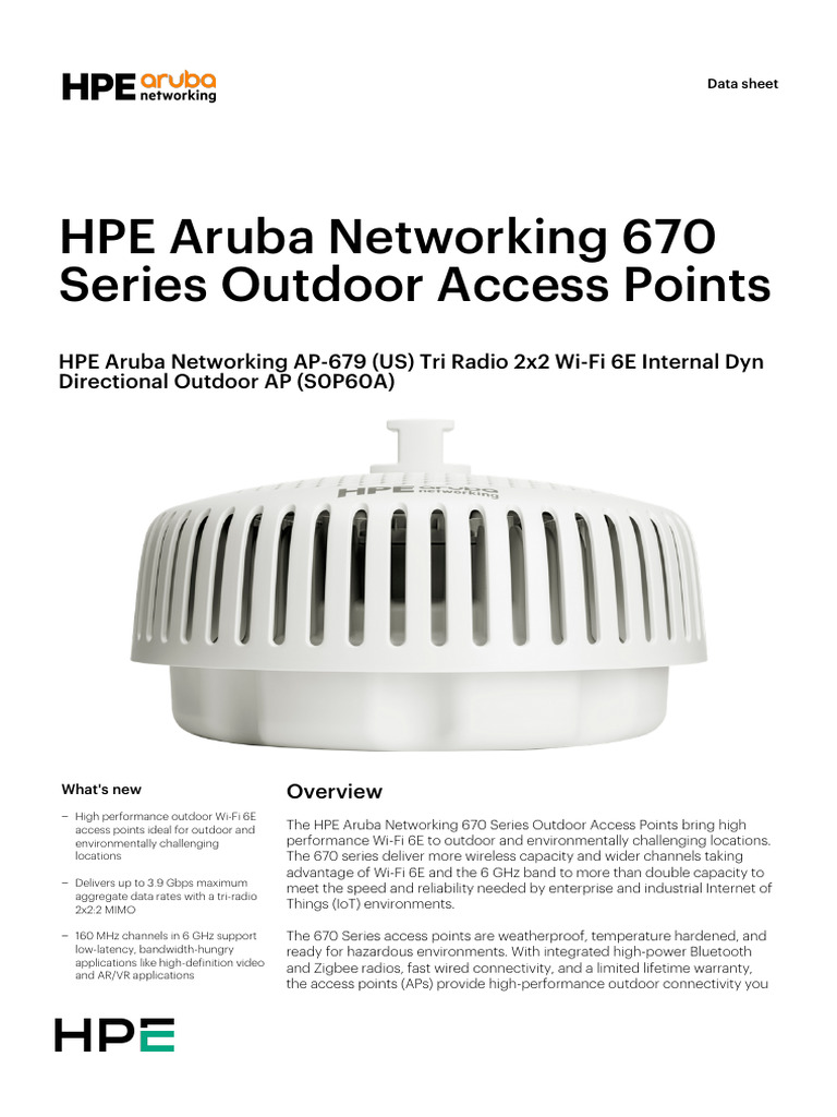 HPE Aruba Networking AP-679 (US) Tri Radio 2x2 Wi-Fi 6E Internal Dyn ...