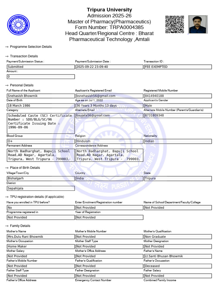 University Regestration Form | PDF