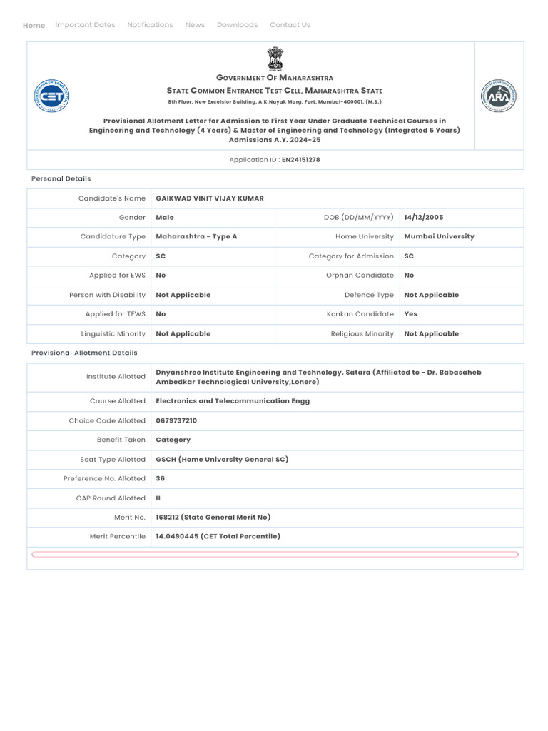 State Common Entrance Test Cell, Government of Maharashtra - .. | PDF