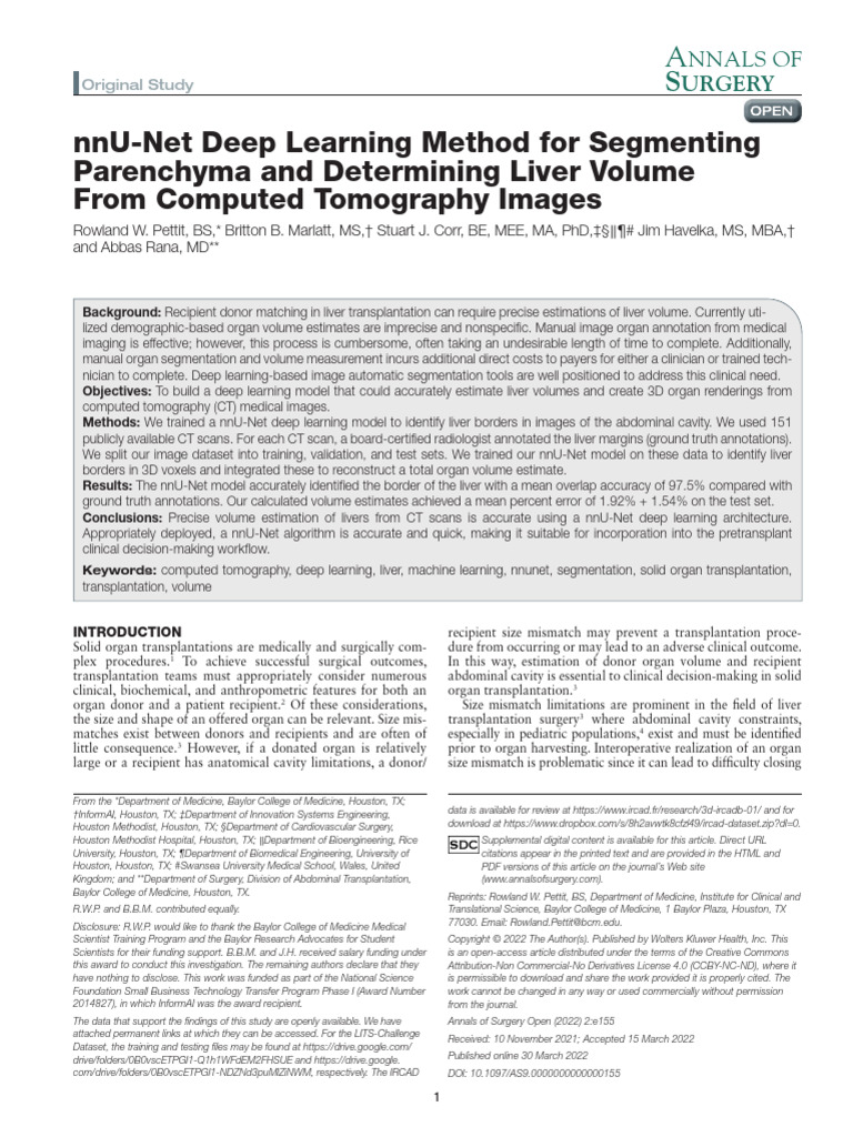 nnU-Net Deep Learning Method for Segmenting Parenchyma and Determining Liver Volume From ...