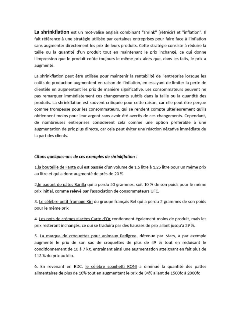 Comprendre la shrinkflation et ses exemples | PDF | Inflation
