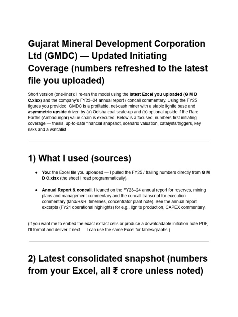 Gujarat Mineral Development Corporation LTD (GMDC) - Updated Initiating Coverage (Numbers ...