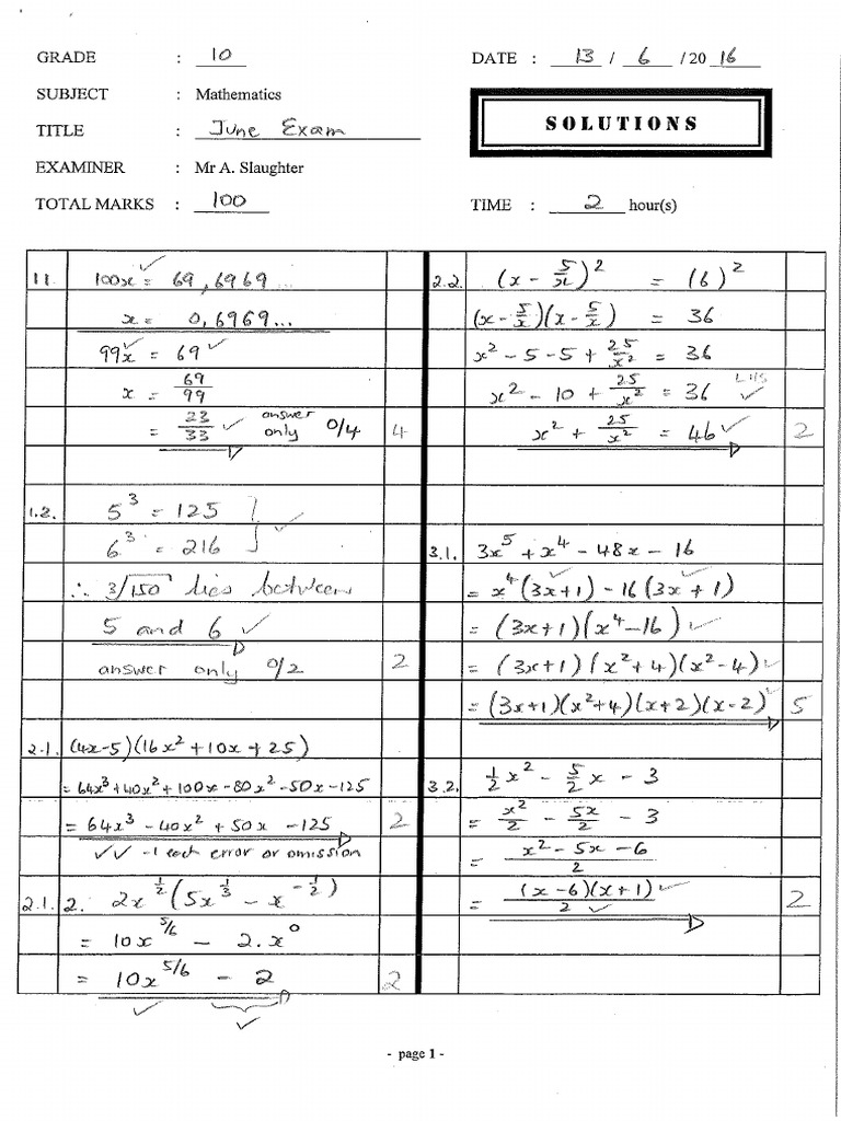GR 10 2016 June Paper (Only) Solutions | PDF