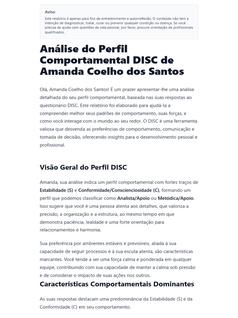 Análise Comportamental DISC de Amanda | PDF | Comunicação | Comportamento