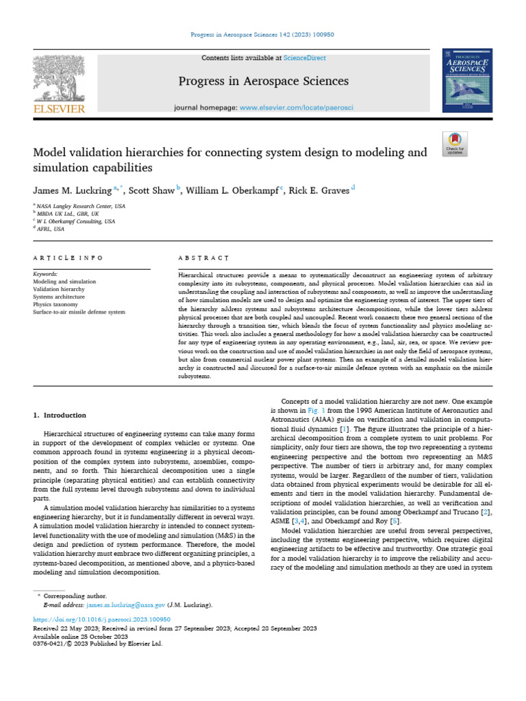 Model Validation Hierarchies For Connecting System Des 2023 Progress in ...