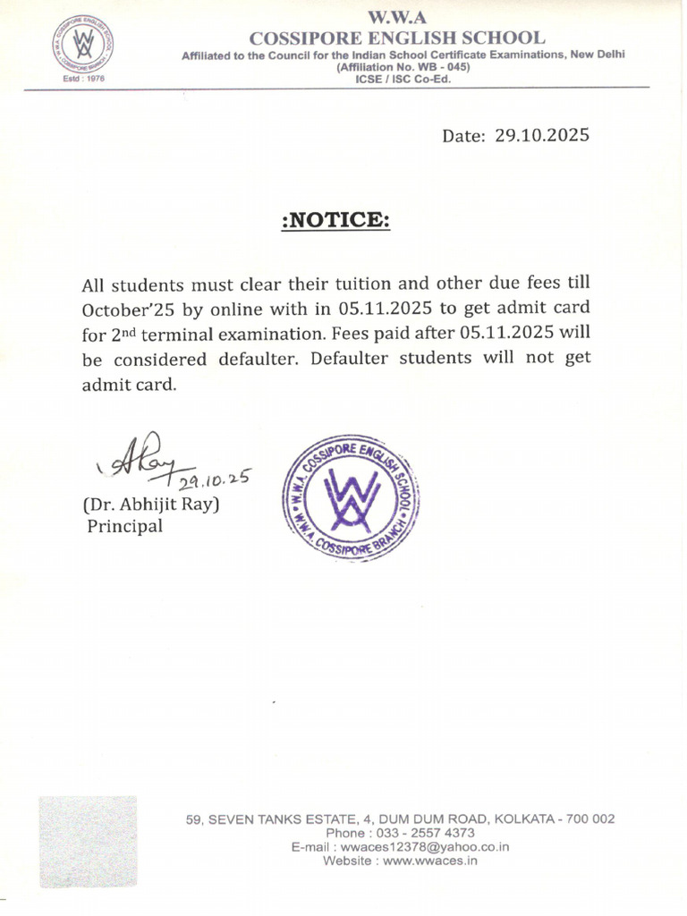 Fees Clear Notice For 2nd Term Exam (2025-2026) | PDF