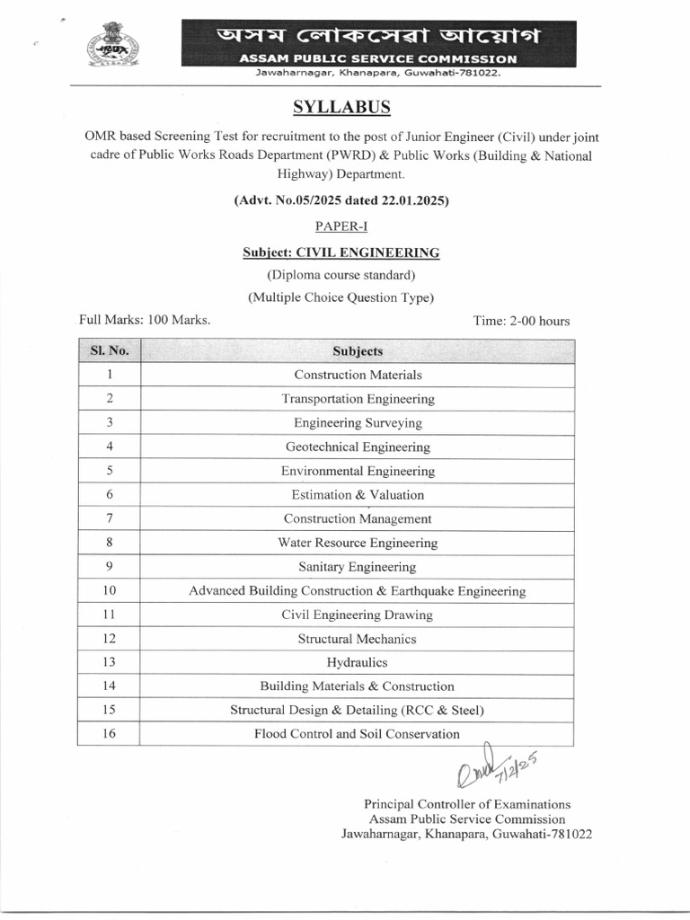 Apsc JE Overall Syllabus | PDF