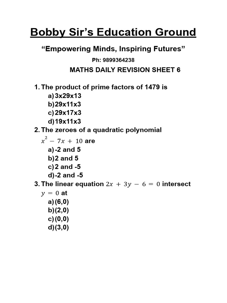 Maths Daily Revision Sheet 6 | PDF