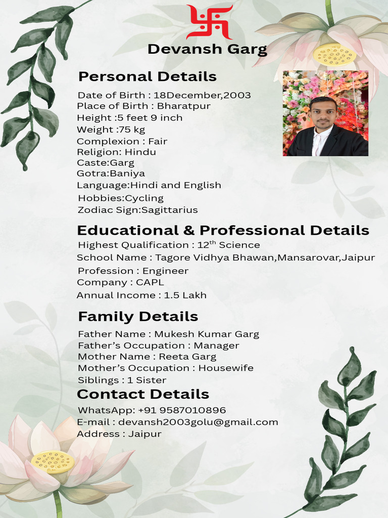 Devansh Garg Biodata | PDF