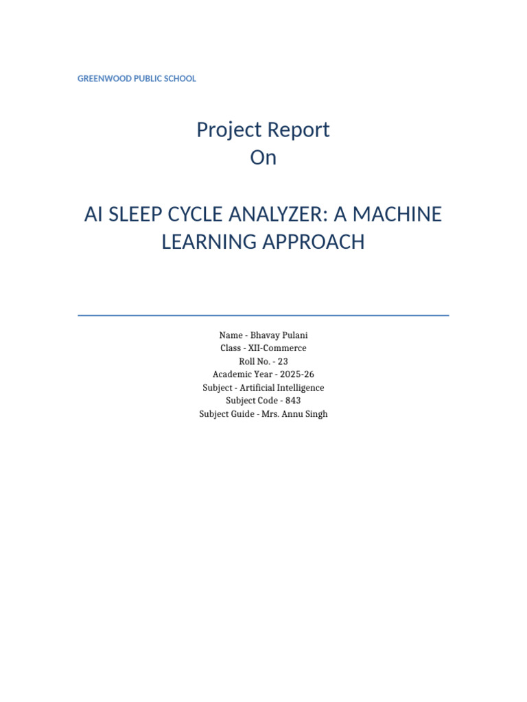 AI Sleep Cycle Analyzer Bhavay Pulani (1) | PDF | Machine Learning ...