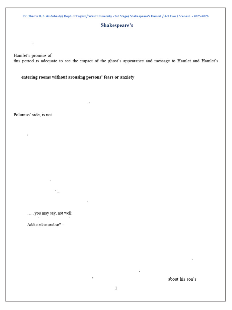 Hamlet Act II Scene I Analysis | PDF | Hamlet
