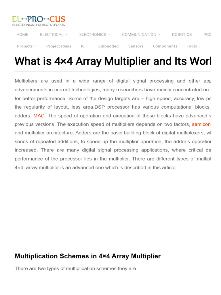 4x4 Array Multiplier - Construction, Working and Applications | PDF ...