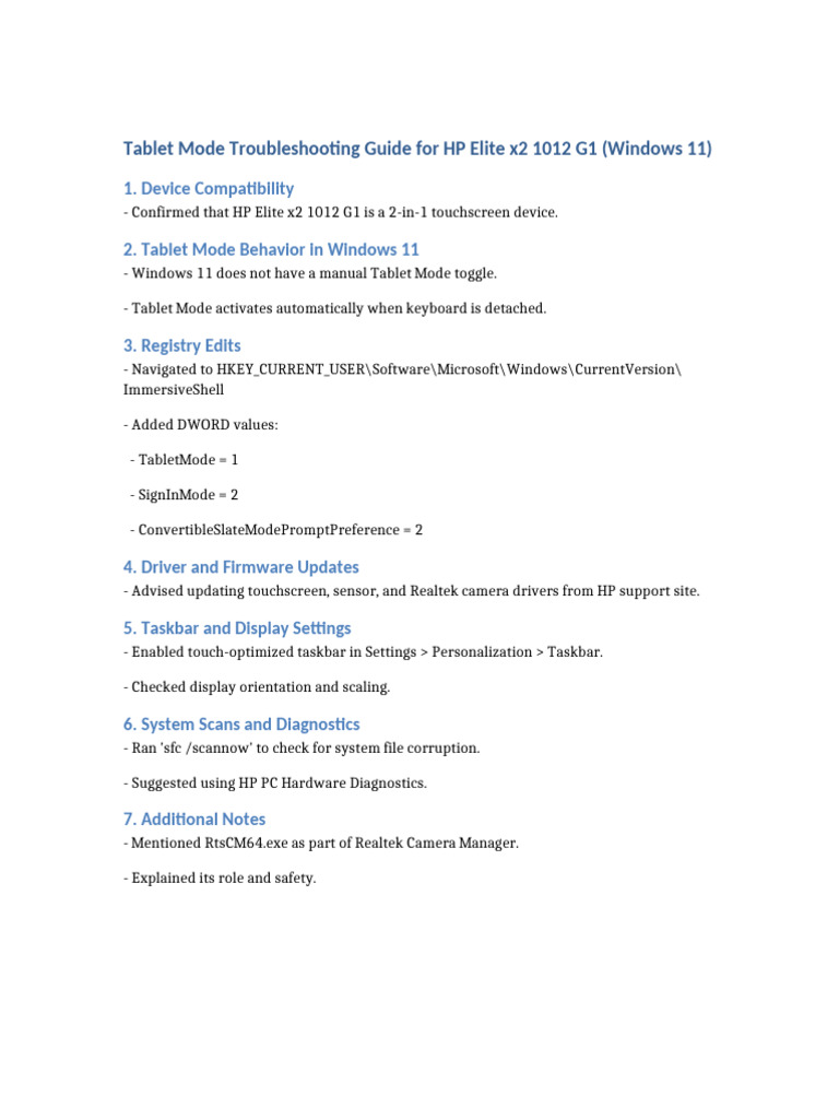 HP Elite x2 1012 G1 Tablet Mode Fixes | PDF