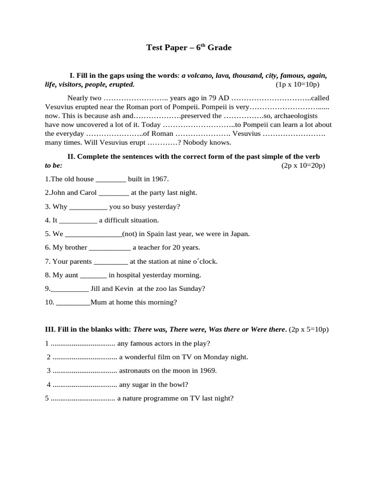 6th Grade Test Paper: Language Skills | PDF