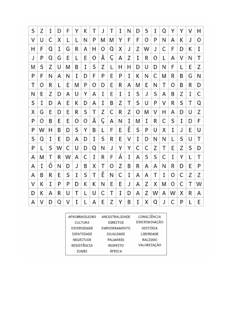 Caça Palavras Comida Típicas Consciencia Negra | PDF