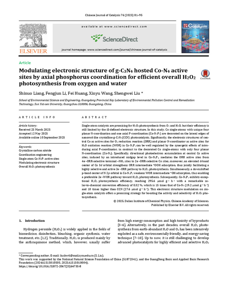 Modulating Electronic Structure of G C3N4 Hosted Co N4 Activ 2025 ...