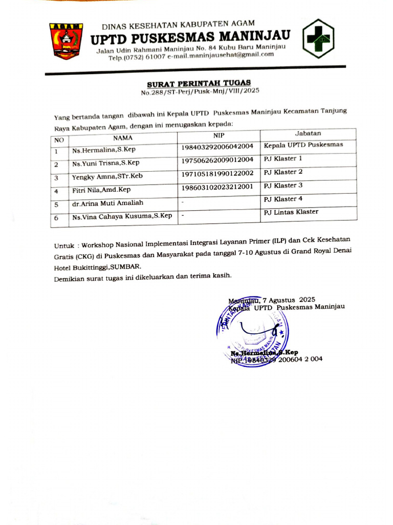 Surat Tugas Workshop Nasional ILP Dan CKG | PDF