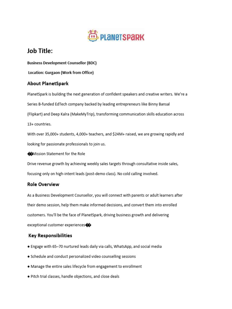 Planet Spark JD | PDF