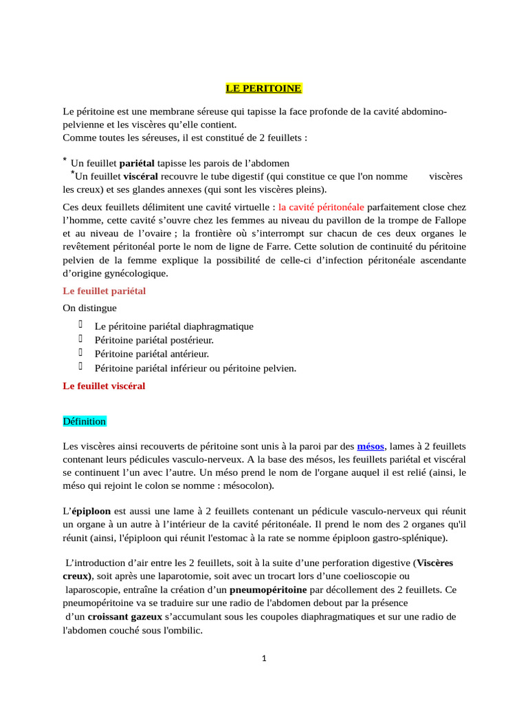 Anatomie et fonctions du péritoine | PDF | Péritoine | Gastroentérologie