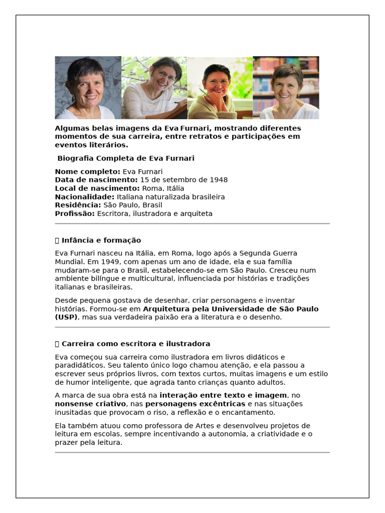 Biografia e Obras de Eva Furnari | PDF | Itália
