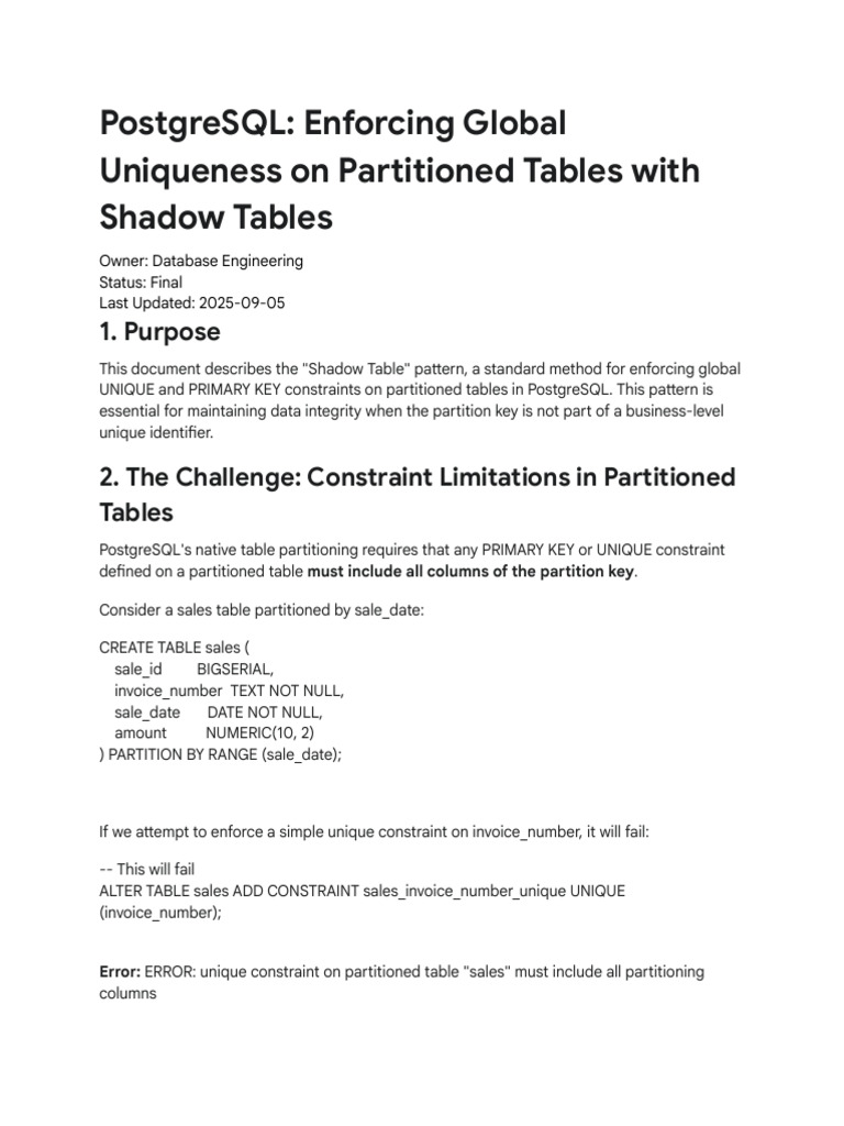 PostgreSQL_ Enforcing Global Uniqueness on Partitioned Tables With Shadow Tables | PDF ...