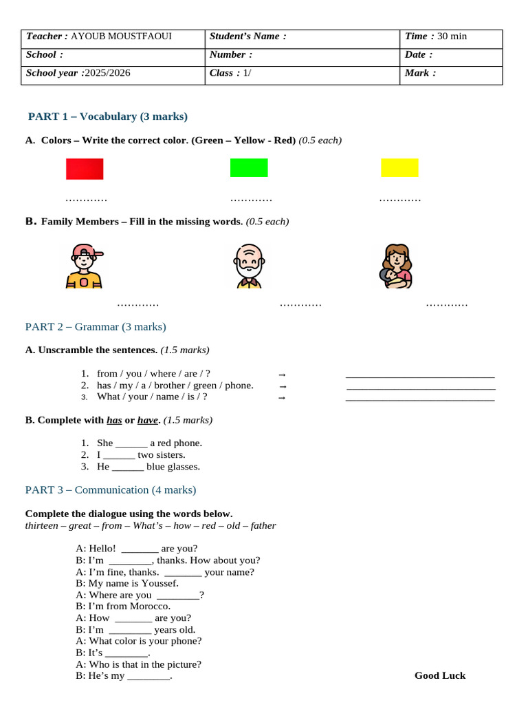 Quize 1 - Unit 1 | PDF | Color