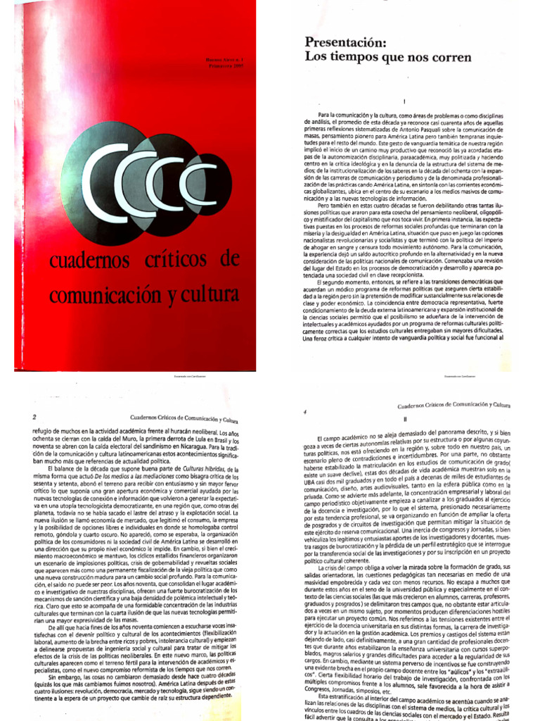 1.2.1 Cuadernos Críticos de La Comunicación y La Cultura Presentación ...