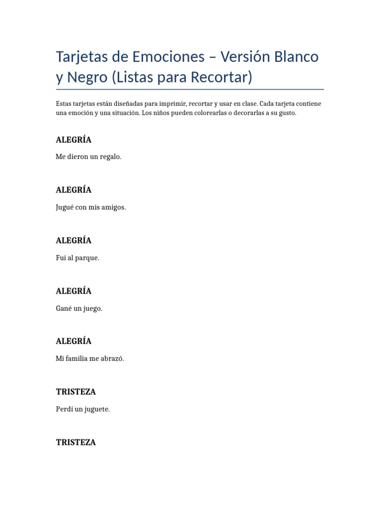 Tarjetas Emociones Recortables | PDF