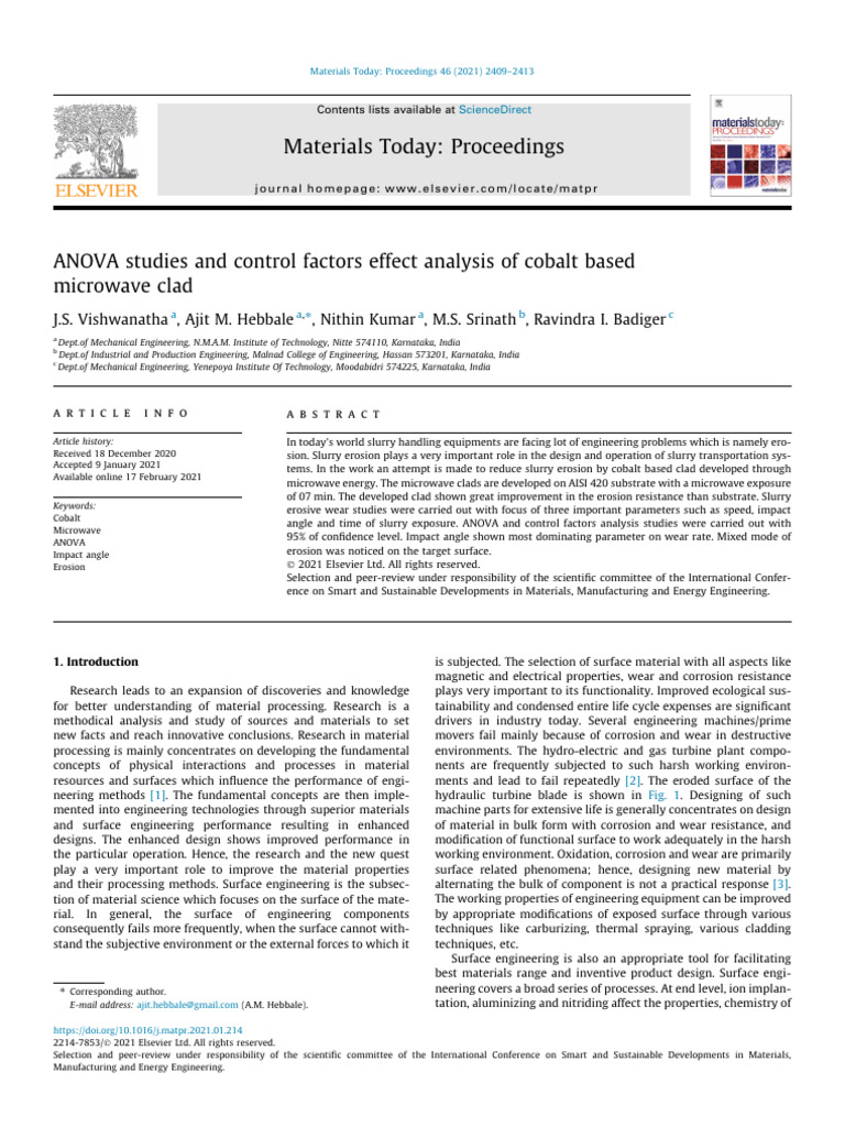 ANOVA Studies and Control Factors Effect Analysis of 2021 Materials ...