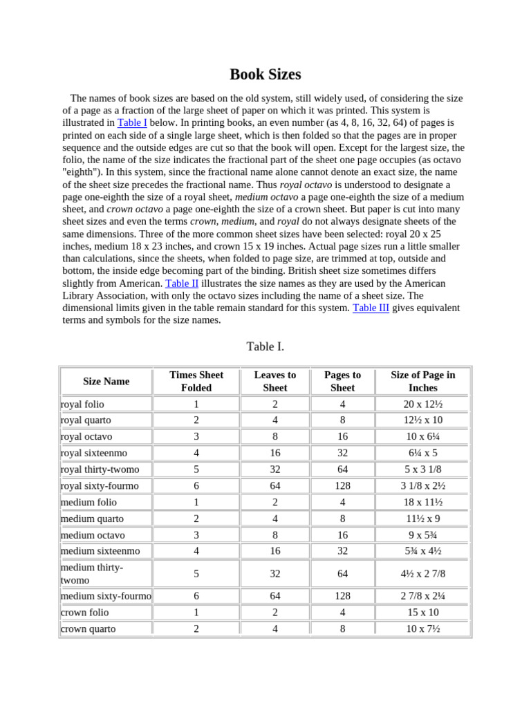 Book Sizes | PDF | Stationery | Printing Materials