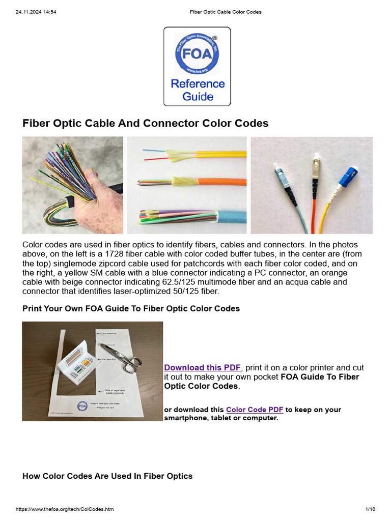 Fiber Optic Cable Color Codes | PDF | Optical Fiber | Electrical Equipment