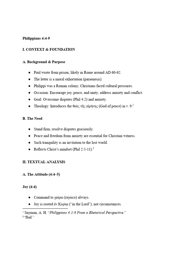 Philippians 4:4-9 Final Outline | PDF | Epistle To The Philippians ...