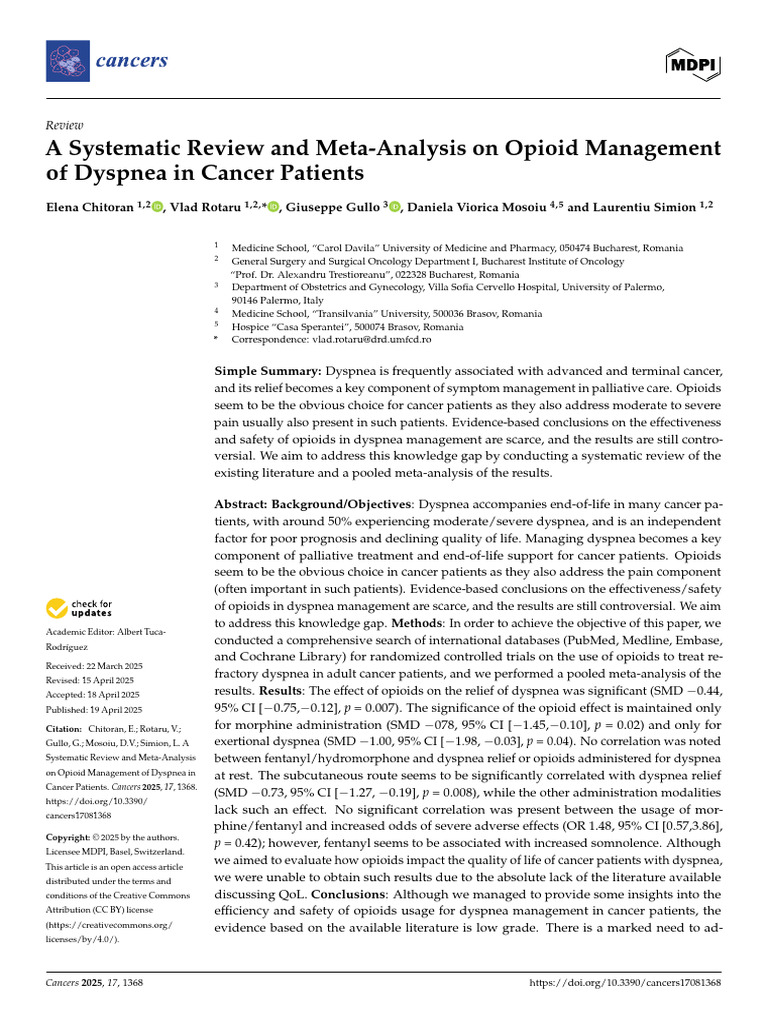 A Systematic Review and Meta-Analysis On Opioid Management | PDF ...