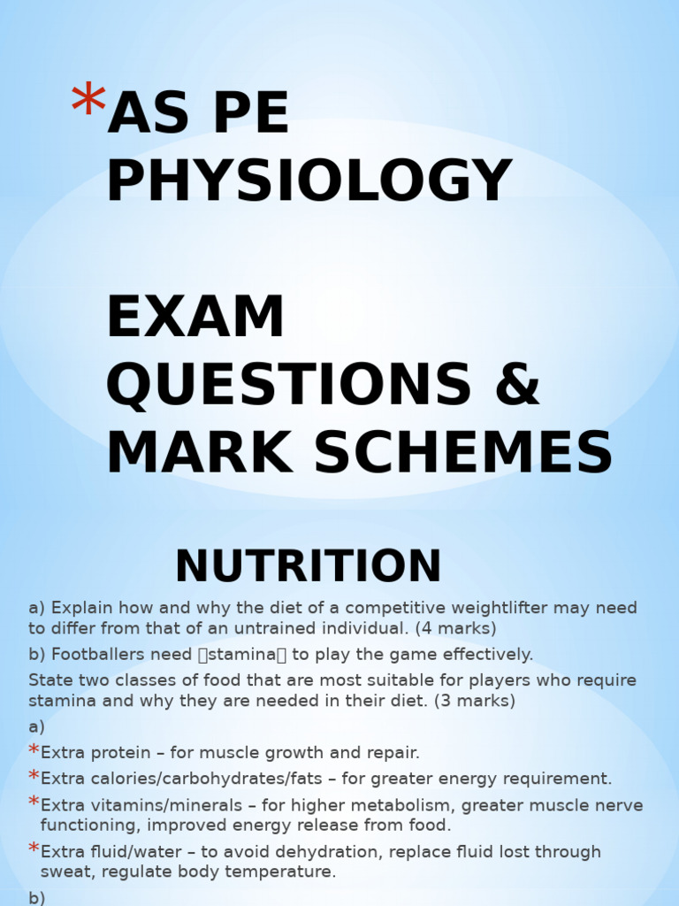 Nutrition Exam Questions for PE Physiology | PDF | Food Energy | Dieting