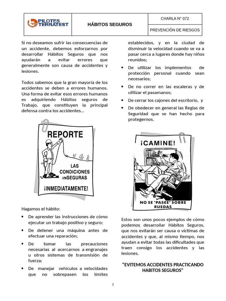 Charla #072 Hábitos Seguros | PDF