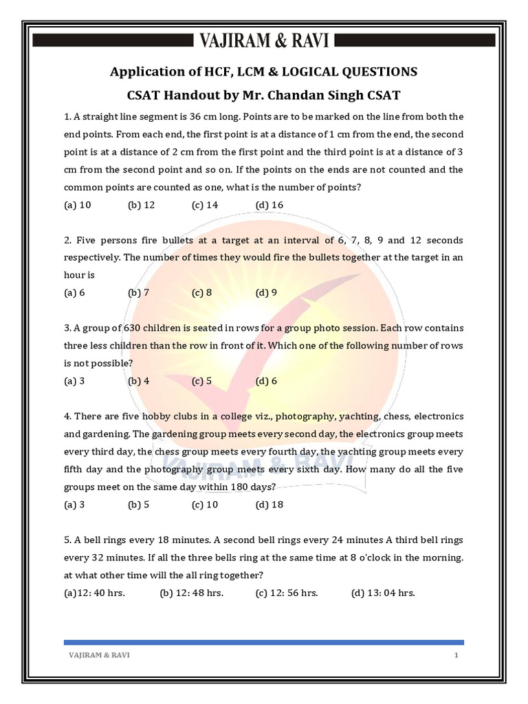 HCF, LCM & Logical CSAT Questions | PDF