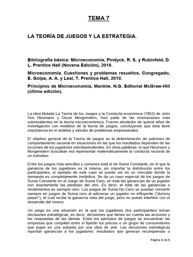 TEMA 7 | PDF | Teoría de juego