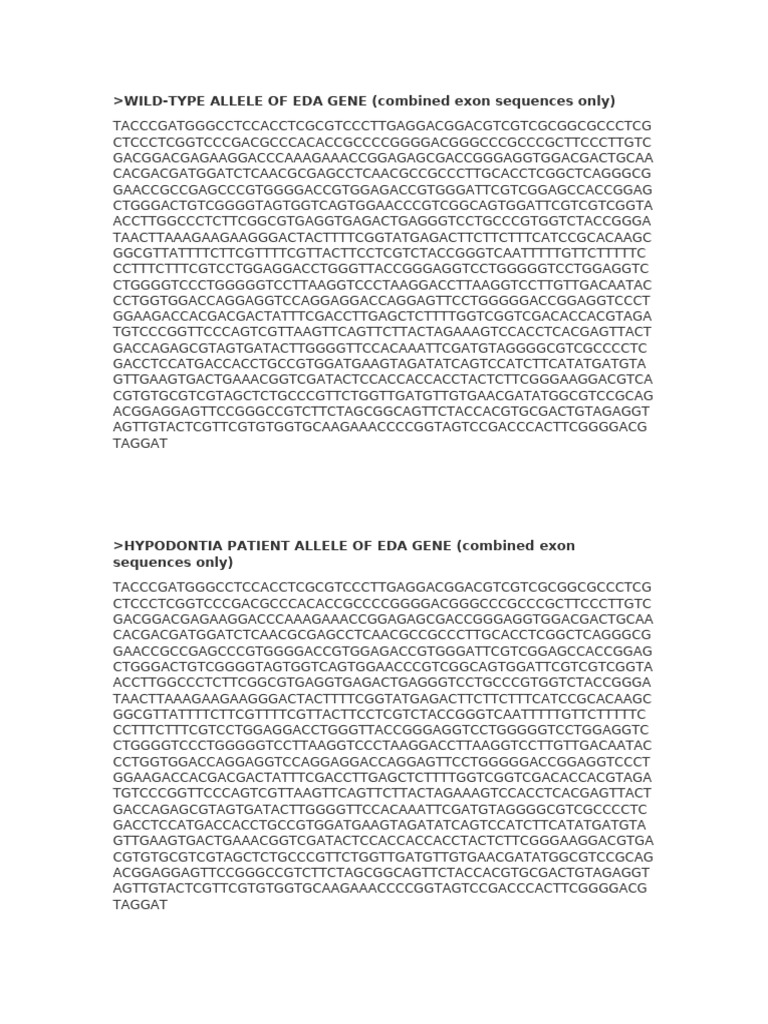 EDA Gene Sequences | PDF | Genetics | Biology