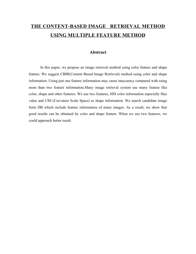The Content Based Image Retrieval Method Using Multiple Feature Method Pdf Matlab