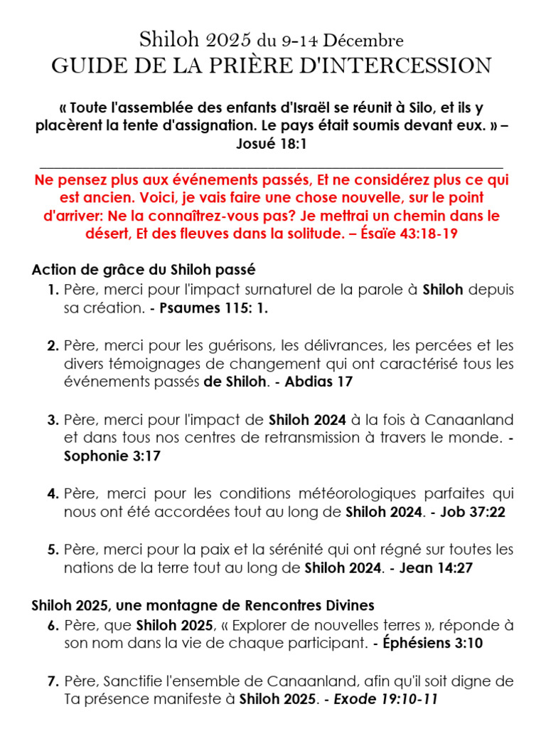 Guide de La Prière D'intercession de Shiloh 2025 | PDF