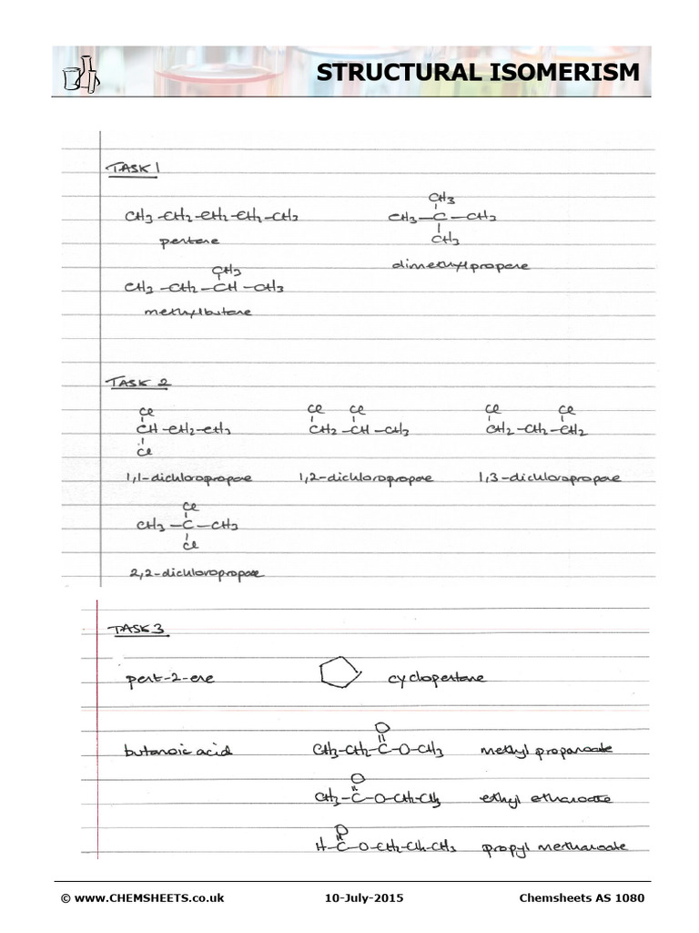 Chemsheets As 1080 Structural Isomerism ANSWERS | PDF